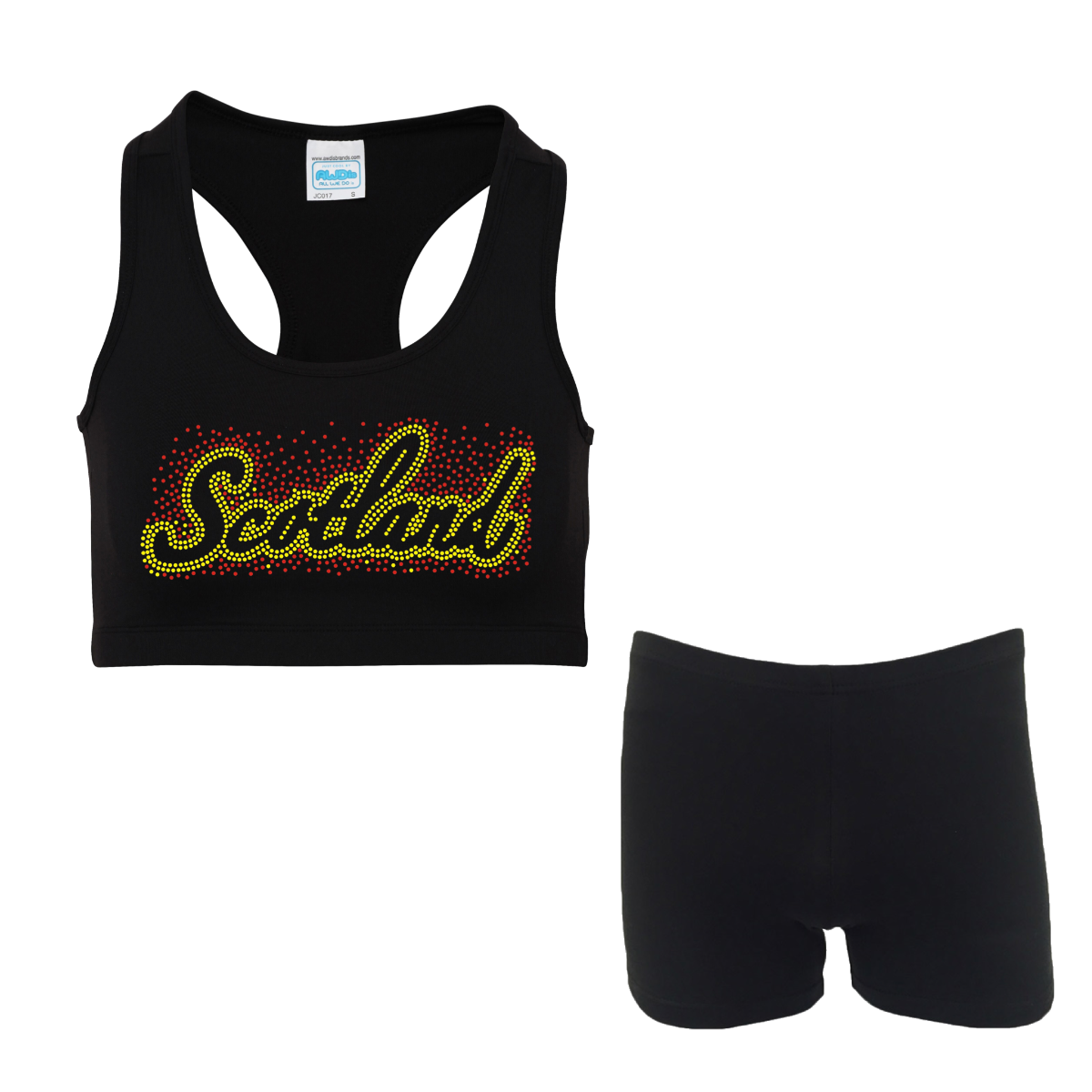 Black Rhinestone Sports Bra And Shorts